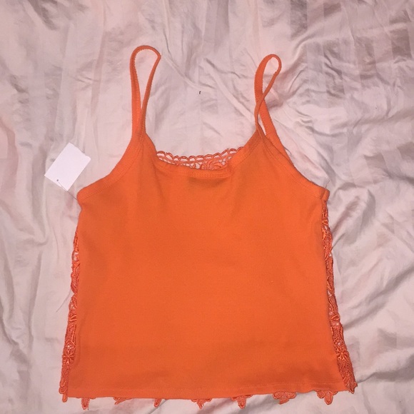 Tops | Nwt Orange Lace Front Tank | Poshmark